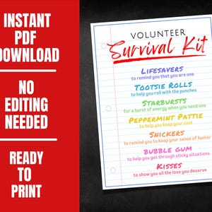 Volunteer Survival Kit Gift Tags, Volunteer Appreciation and Thank You ...