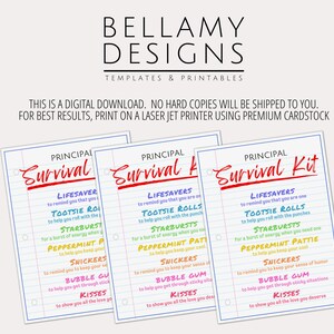 Principal Survival Kit Gift Tag, School Principal Day Thank You Card ...