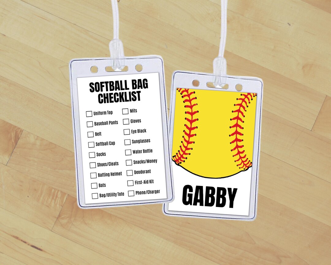 Editable Softball Bag Tag Insert, Custom Softball Equipment Gear ...
