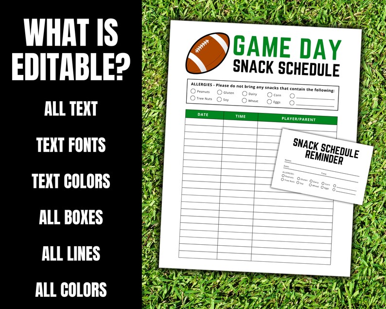 EDITABLE Football Snack Schedule Sign up Sheet, Football Coach and Team ...