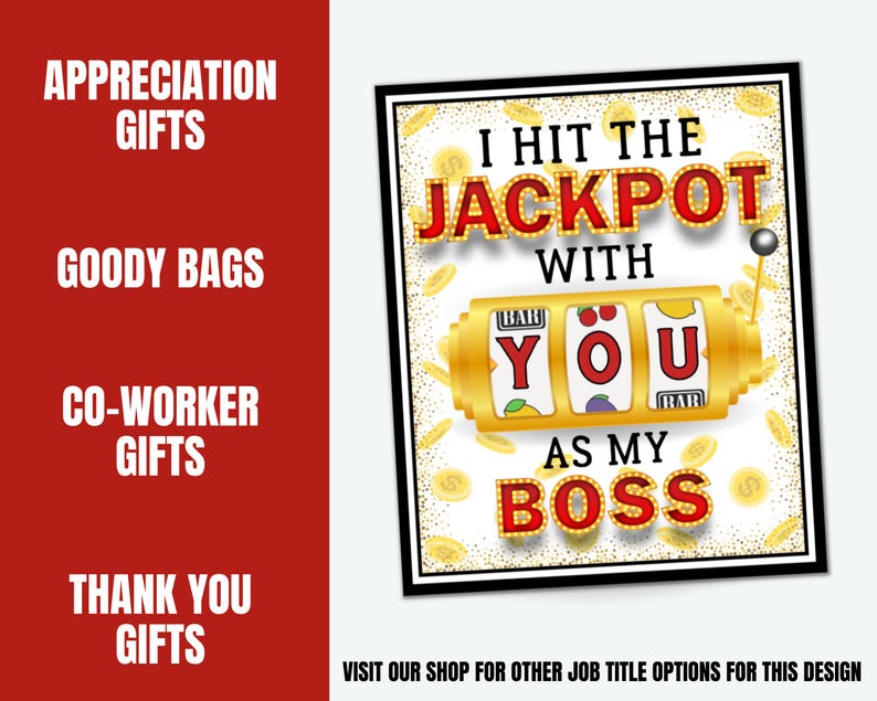 Hit the Jackpot Boss Appreciation Gift Tags, Jackpot Lottery Tag ...