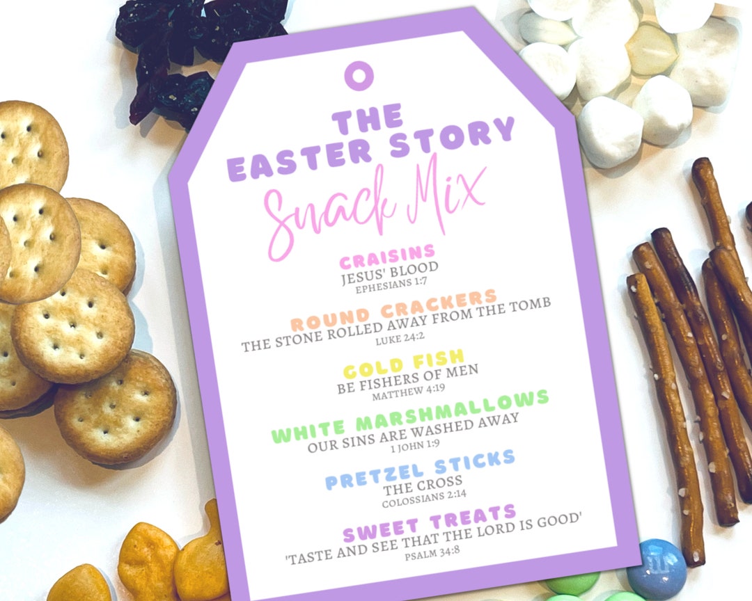 Religious Easter Story Snack Mix Printable Gift Tags, Easter Basket ...