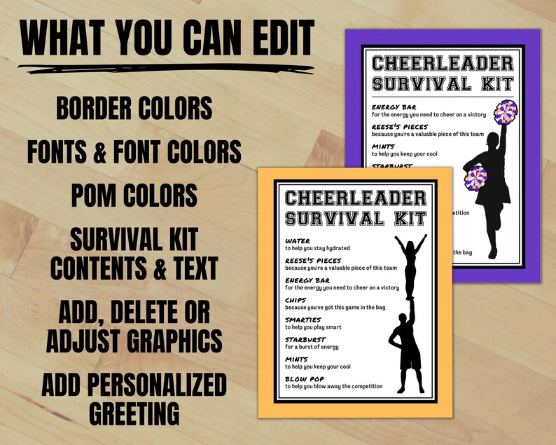 Editable Cheerleader Survival Kit Gift Tags, Boys & Girls Cheerleading ...