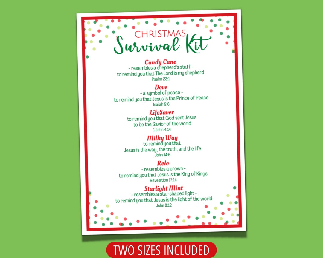Religious Christmas Survival Kit Gift Tags, Stocking Stuffer Treat Card ...