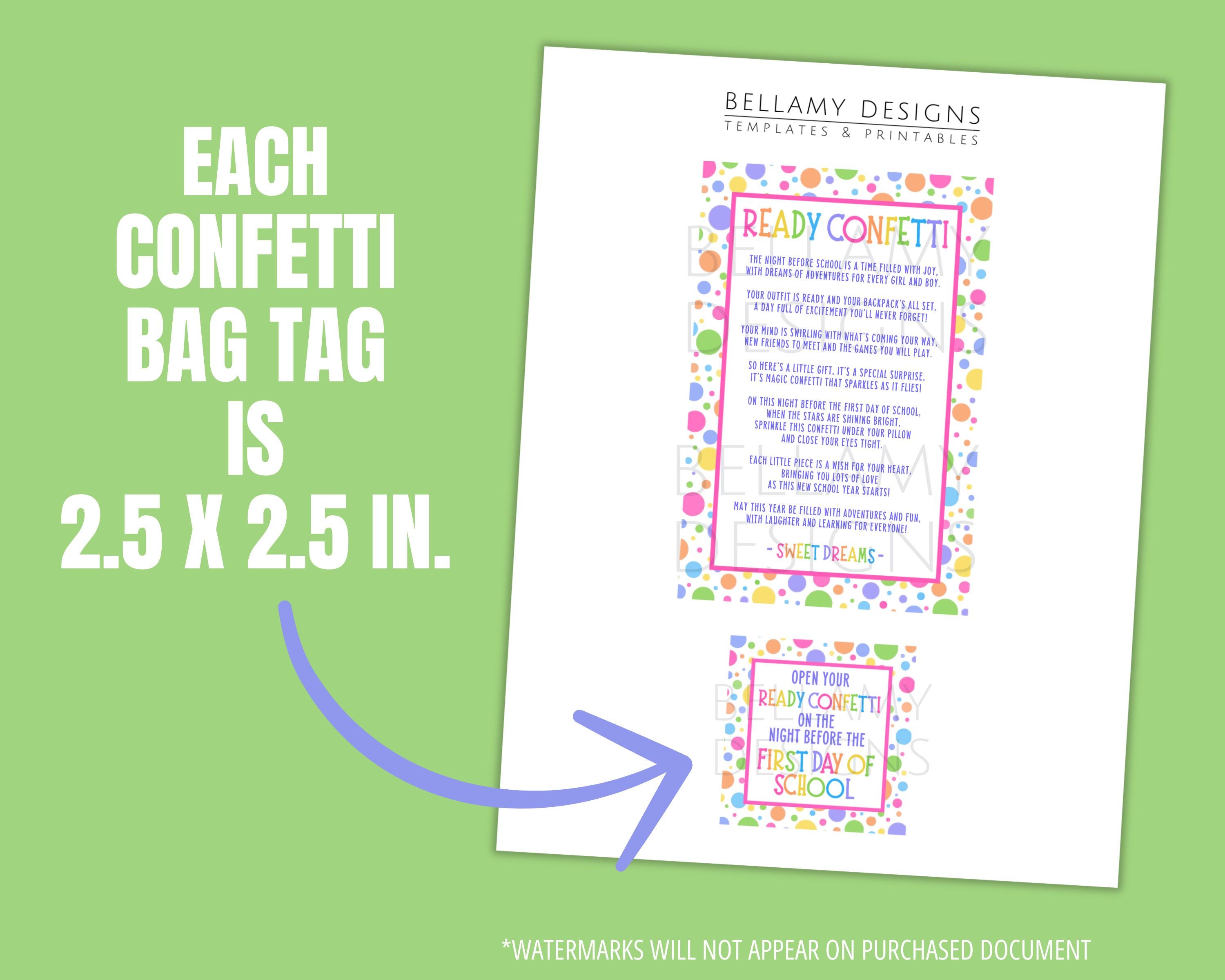 Ready Confetti Poem Gift Tags, Night Before First Day of School, Back ...
