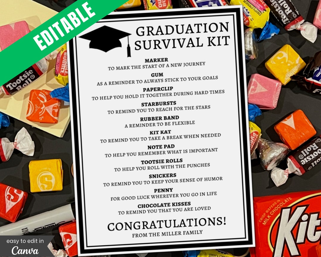 Editable Graduation Survival Kit Gift Tags, Graduation Party Favors ...