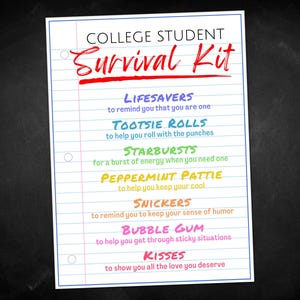 College Student Survival Kit Gift Tags, University Care Package for Son ...