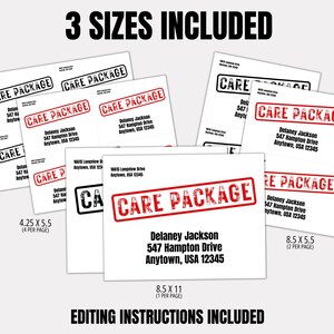 Editable Care Package Label, Mailing Label Printable Camp Care Package ...