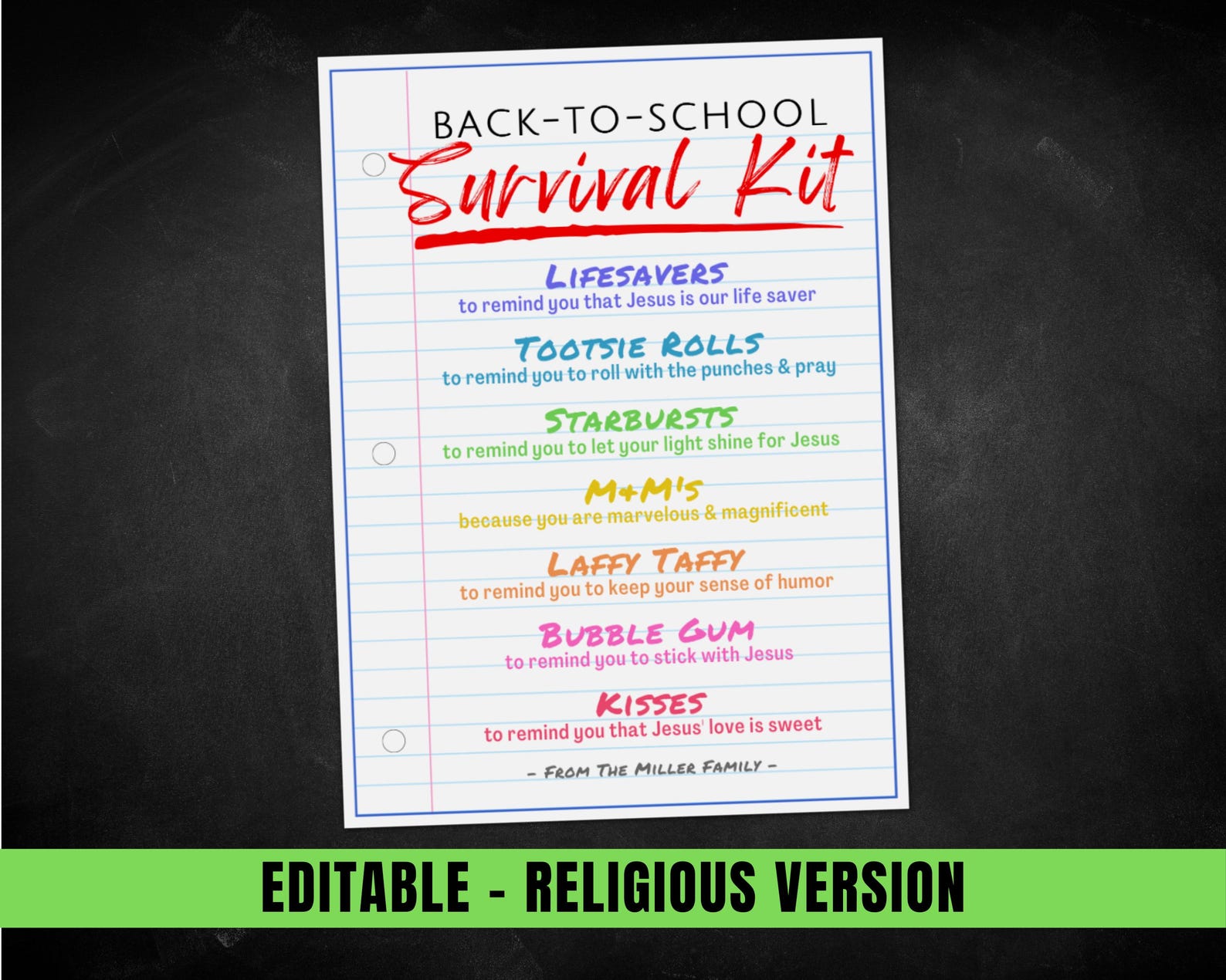 EDITABLE Religious Back to School Survival Kit Gift Tag, Teacher ...