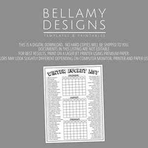 PRINTABLE Winter Bucket List Poster, 2024 Calendar for Winter to Do ...