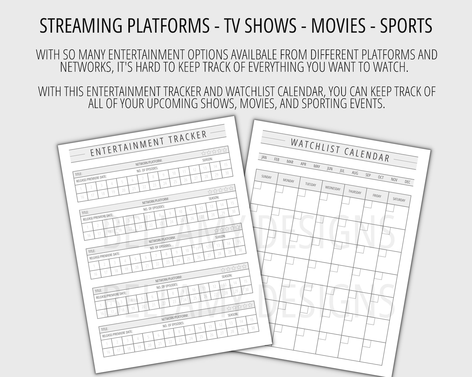 Entertainment Tracker and Watchlist Calendar TV Tracker | Etsy