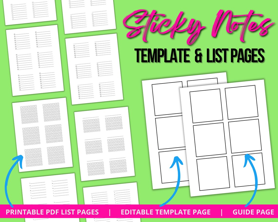 Printable Sticky Note Template & List Pages Sticky Note Guide - Etsy