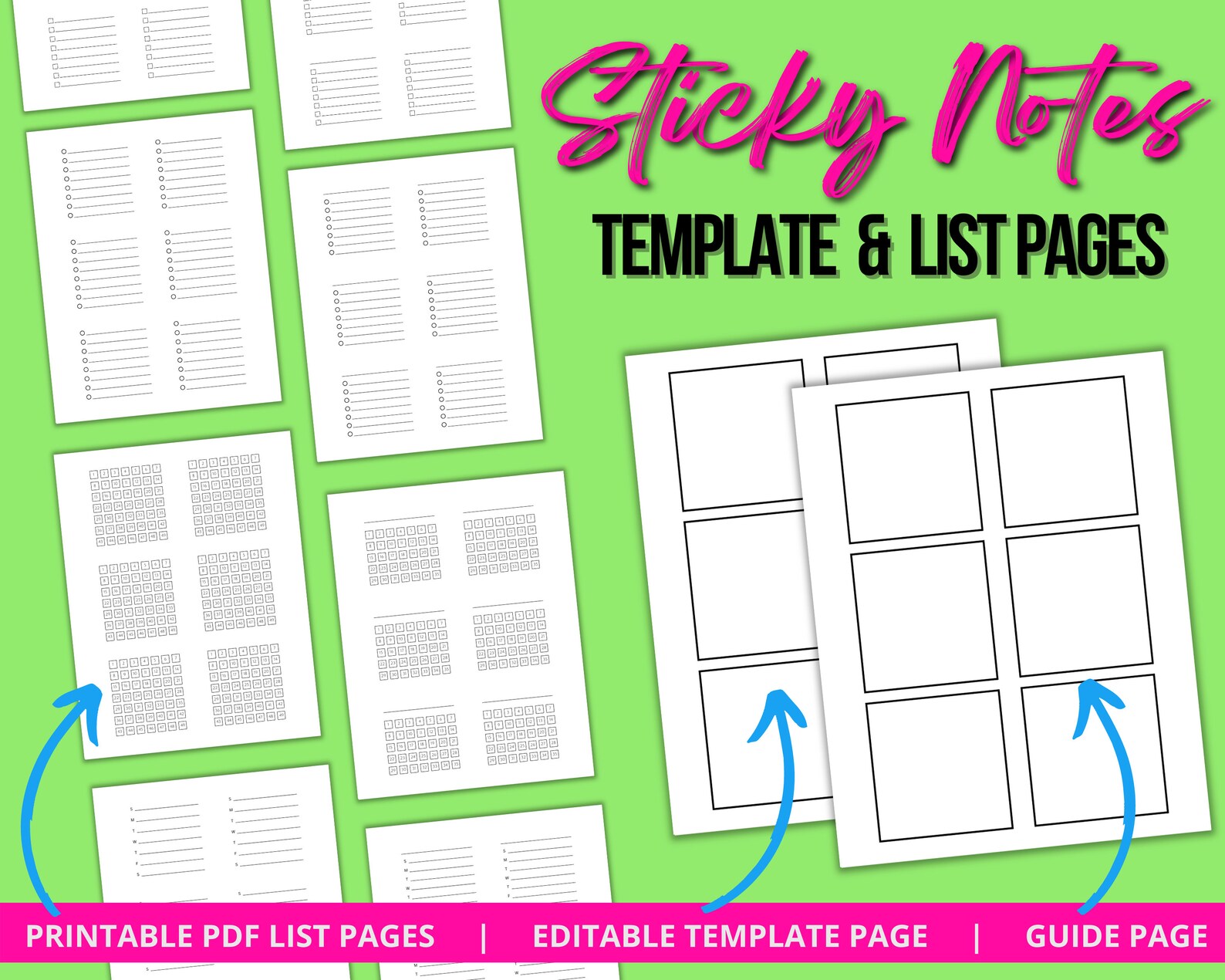 Printable Sticky Note Template & List Pages Sticky Note Guide - Etsy