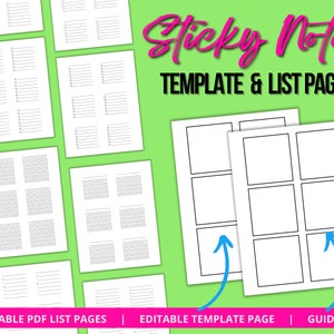 Printable Sticky Note Template & List Pages, Sticky Note Guide Page ...