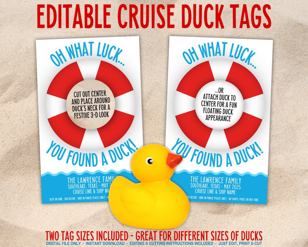 Editable Cruise Duck Tags, Cruise Ship Rubber Duck Hunting, Life ...