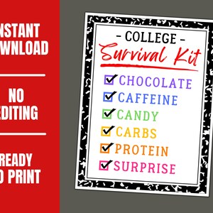 College Survival Kit Gift Tags, University College Student Care Package ...
