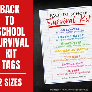 EDITABLE Back to School Survival Kit Treat Bag Tag, Teacher & Staff ...