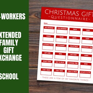 Christmas Wish List Printable, Gift Idea Questionnaire, Secret Santa ...
