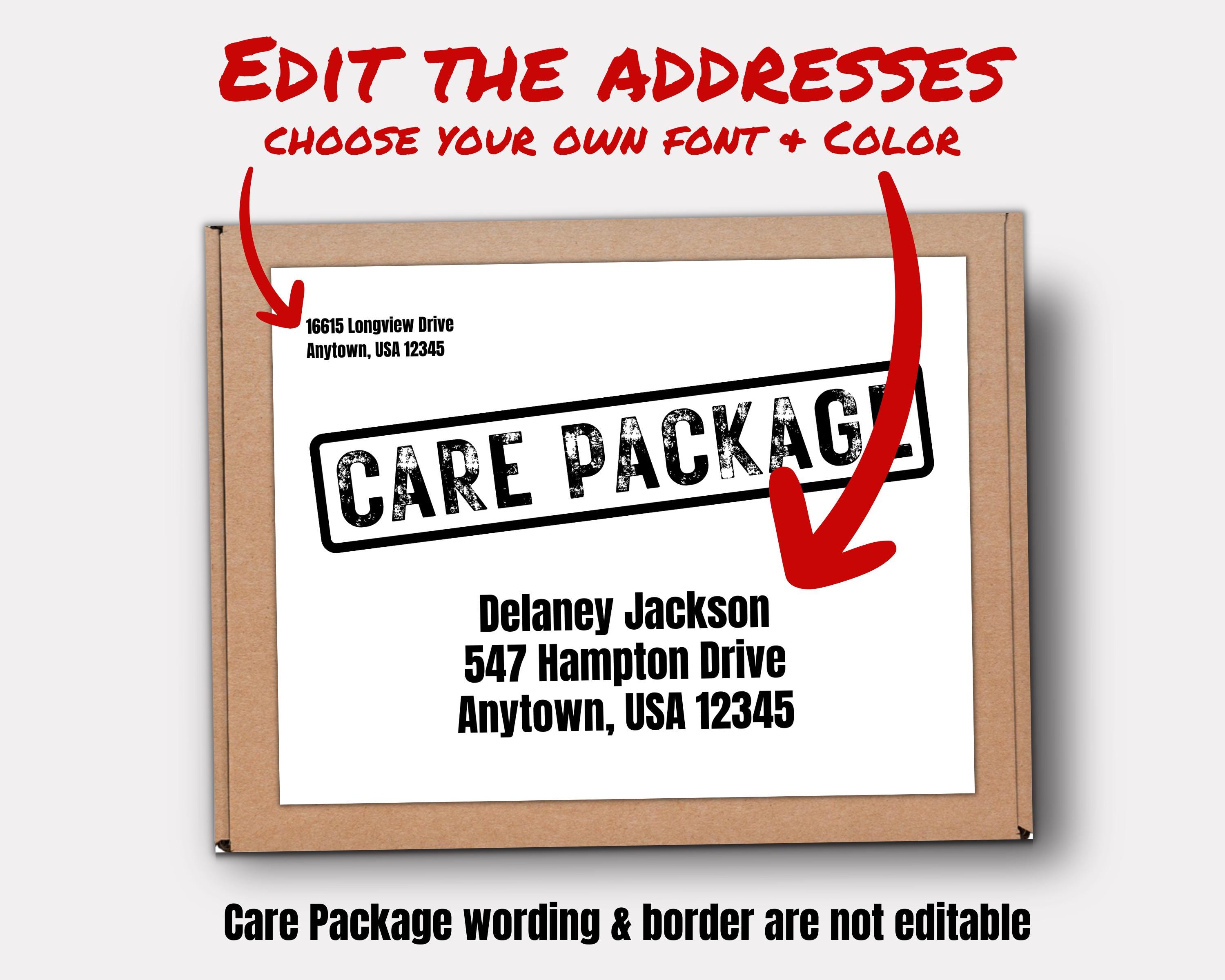 Editable Care Package Label, Mailing Label Printable Camp Care Package ...