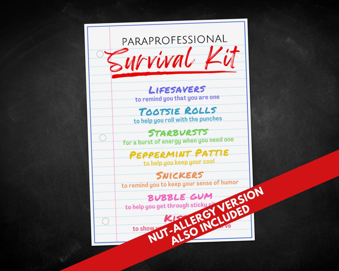 Paraprofessional Survival Kit Tag, Appreciation Gift Tags, Goodie Bag ...