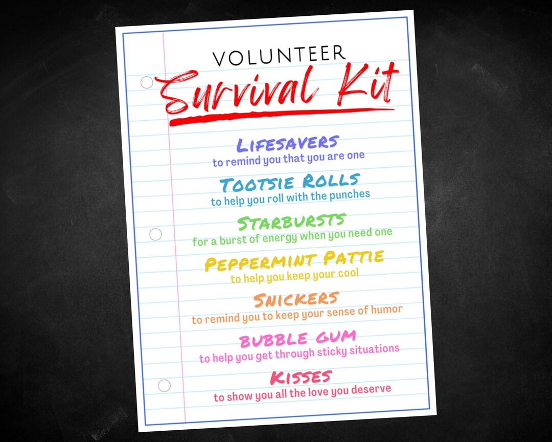 Volunteer Survival Kit Gift Tags, Volunteer Appreciation and Thank You ...