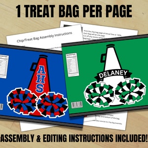 Cheerleading Chip & Treat Bag, Editable Cheerleader Ball Chip Bag ...