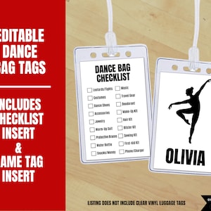 Editable Dance Bag Tag Insert, Custom Dance Equipment Gear Checklist ...