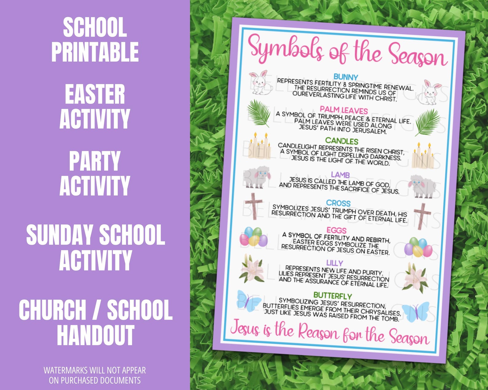Easter Symbols & Christian Activity Sheet Printable, He is Risen Jesus ...