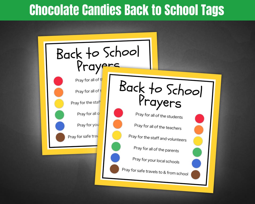 Back to School Prayers Gift Tags, Chocolate Candies Treat Bag Topper ...