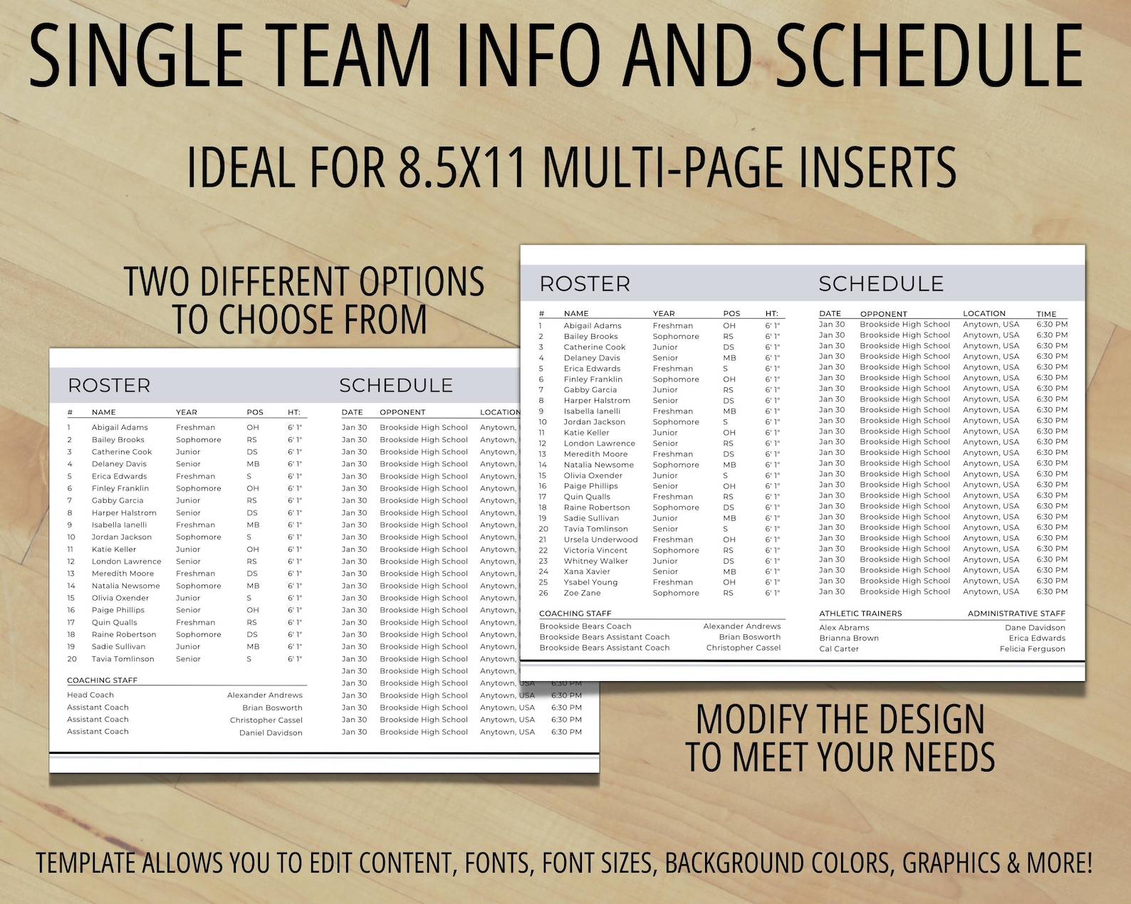 Multi-page Bi-fold Program Template, Sports Team Program or Church Program, Wedding and School ...