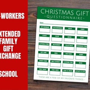 Christmas Wish List Printable, Gift Idea Questionnaire, Secret Santa ...