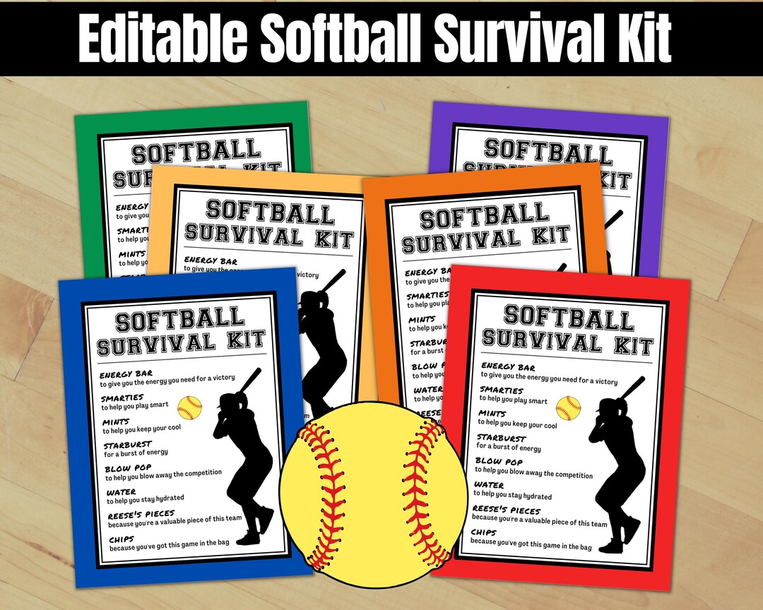 Editable Softball Survival Kit Gift Tags, Softball Treat Tags, Goodie ...