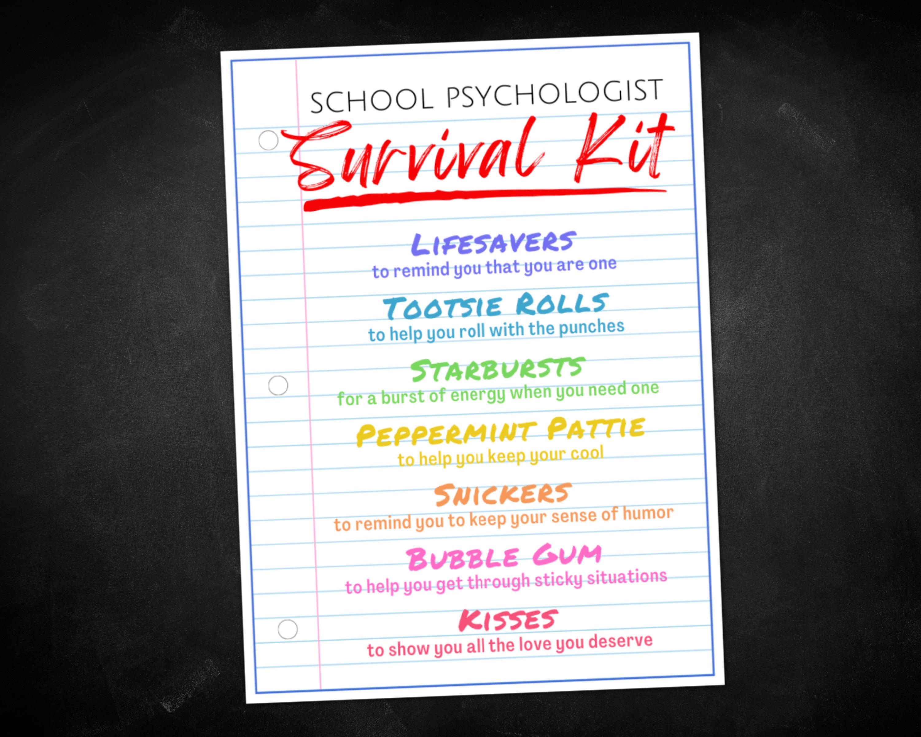 School Psychologist Survival Kit Gift Tags, Psychology Staff ...