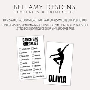 Editable Dance Bag Tag Insert, Custom Dance Equipment Gear Checklist ...