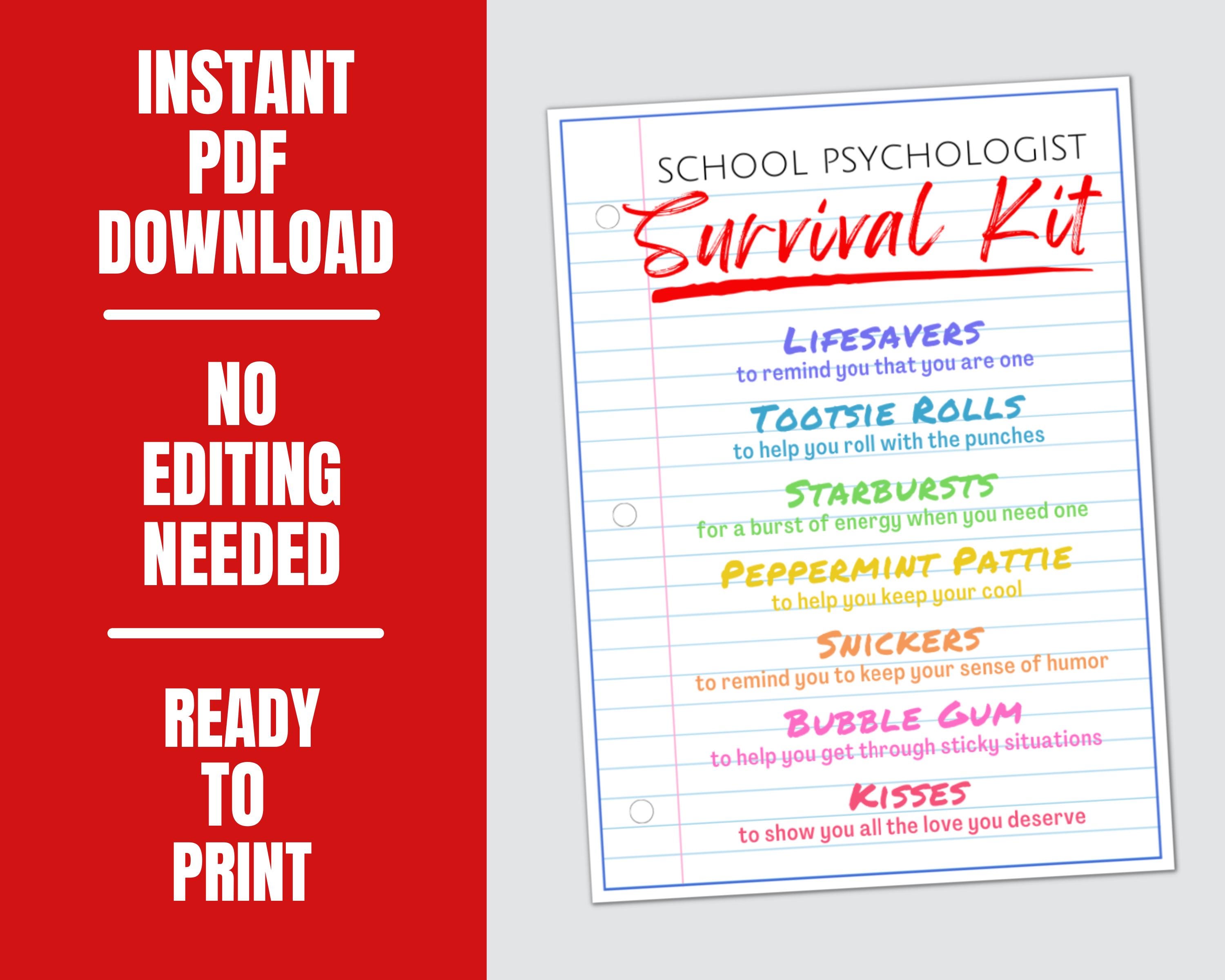 School Psychologist Survival Kit Gift Tags, Psychology Staff ...