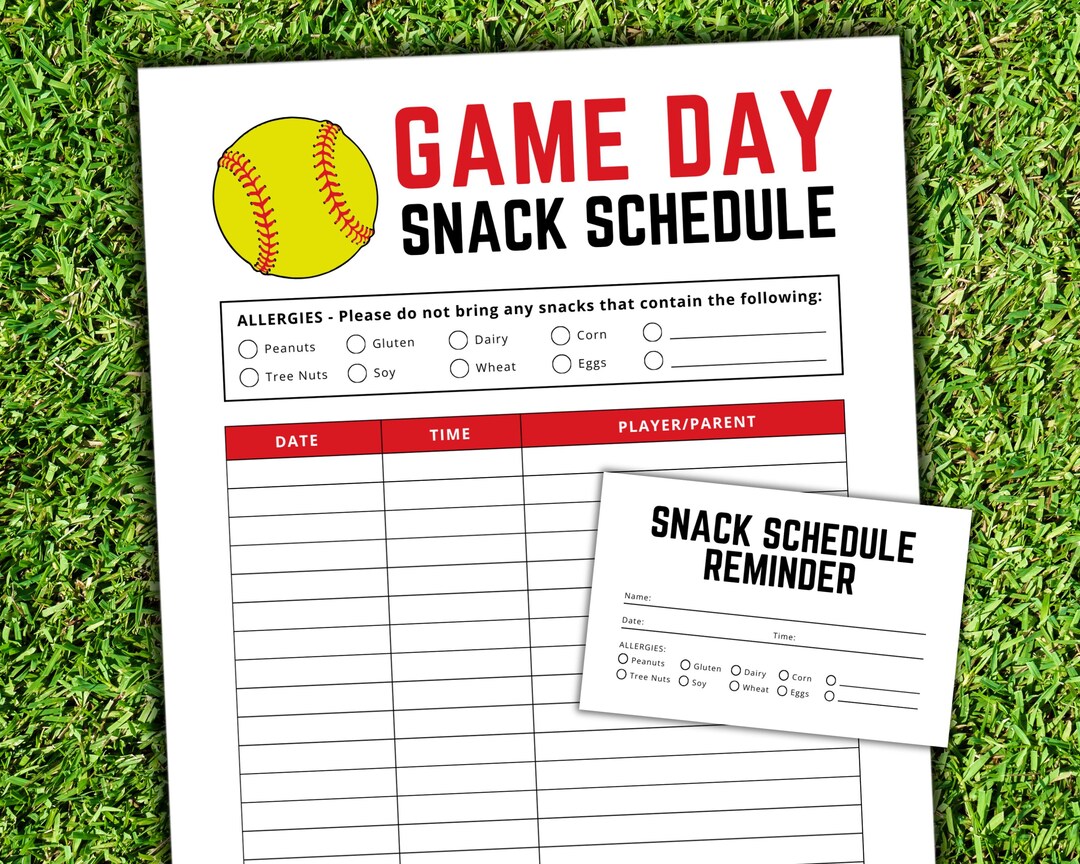 EDITABLE Softball Snack Schedule Sign up Sheet, Softball Team Tball ...