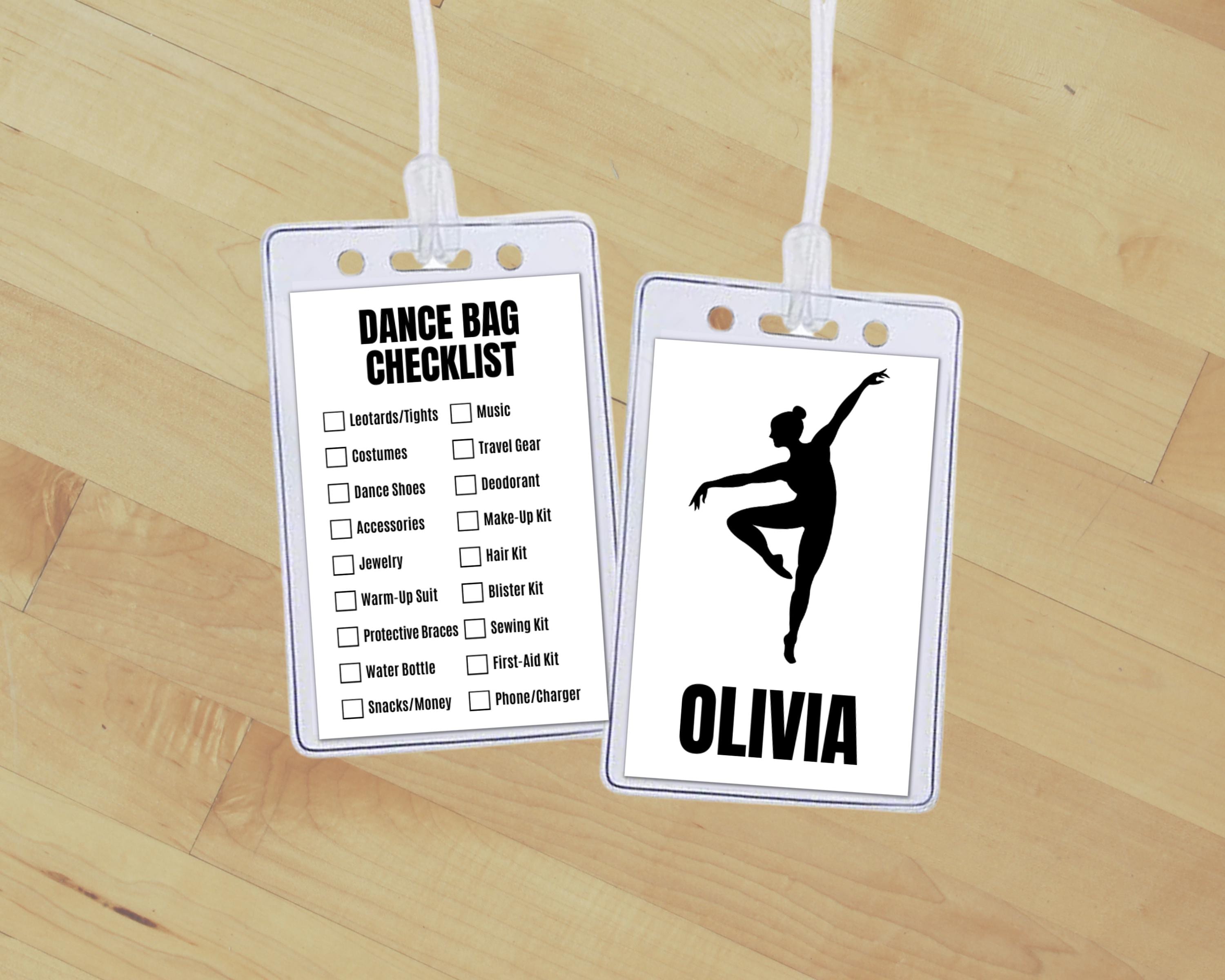 Editable Dance Bag Tag Insert, Custom Dance Equipment Gear Checklist ...