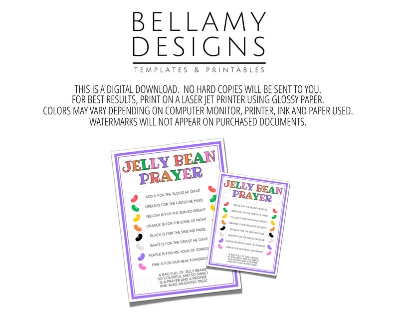Jelly Bean Prayer Poem Printable, Religious Gift Tags, Easter Basket ...