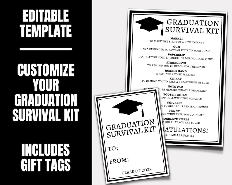 Editable Graduation Survival Kit Gift Tags, Graduation Party Favors ...
