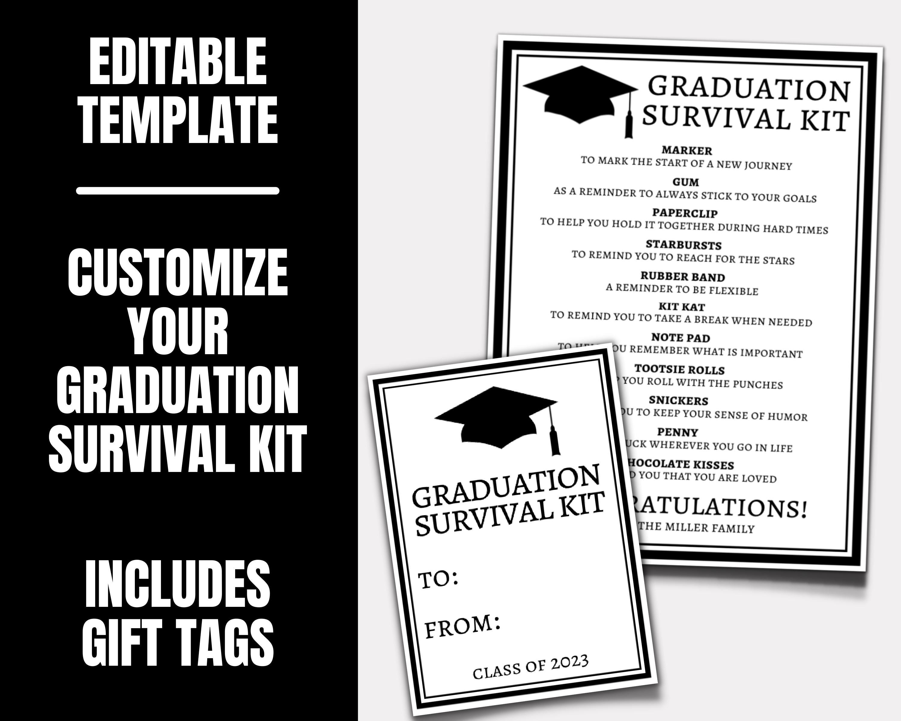 Editable Graduation Survival Kit Gift Tags, Graduation Party Favors ...