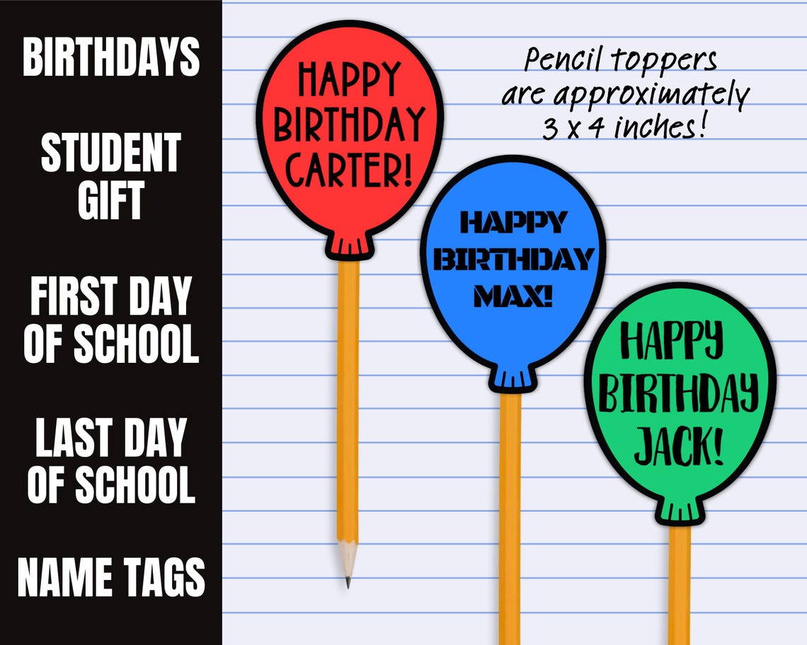 Balloon Pencil Toppers, Student Birthday Gift, Goodie Bag Party Favors ...