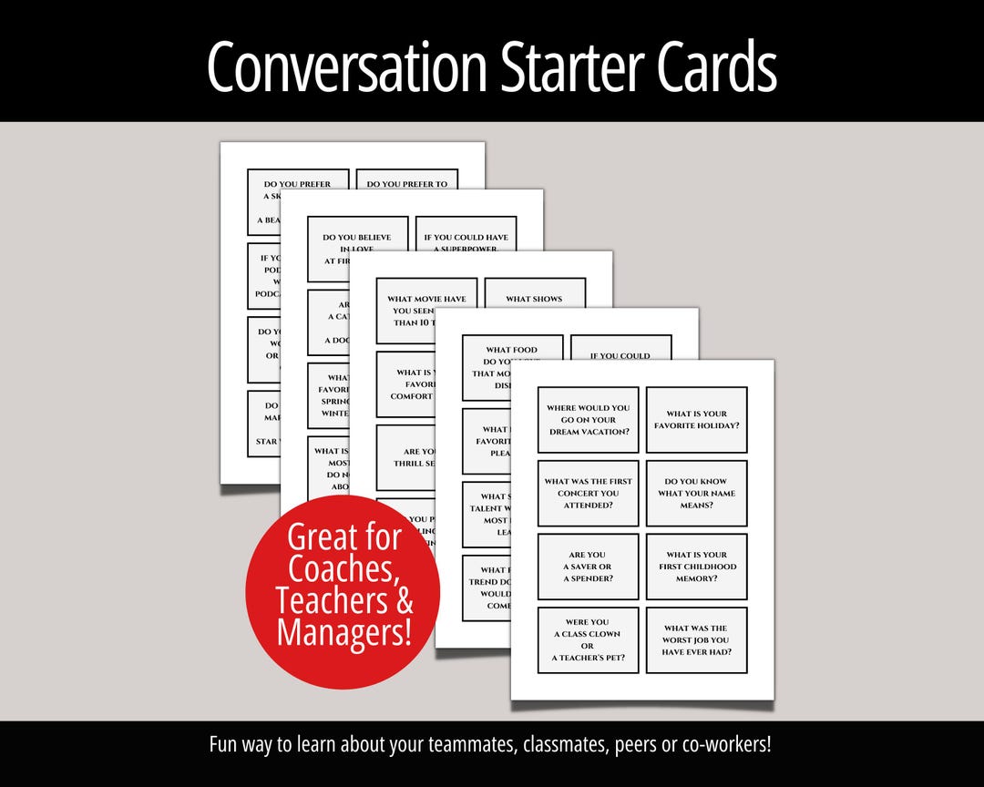 Conversation Starter Cards Teambuilding Activity, Office Classroom or ...
