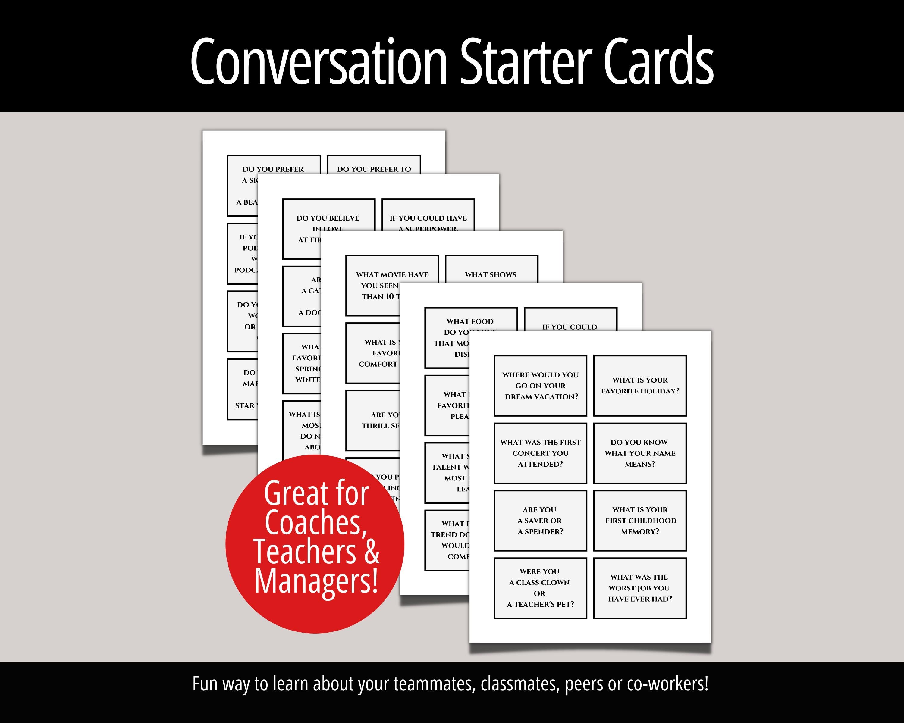 Conversation Starter Cards Teambuilding Activity, Office Classroom or ...