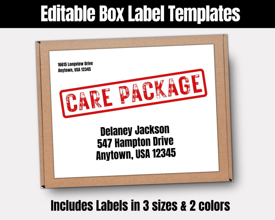 Editable Box Label Template, Custom Mailing Address Label, Friend Care ...
