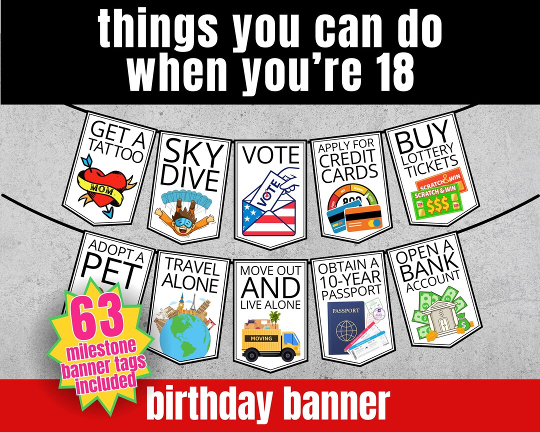 Printable Banner for 18 Things You Can Do When You're 18, 18th Birthday ...