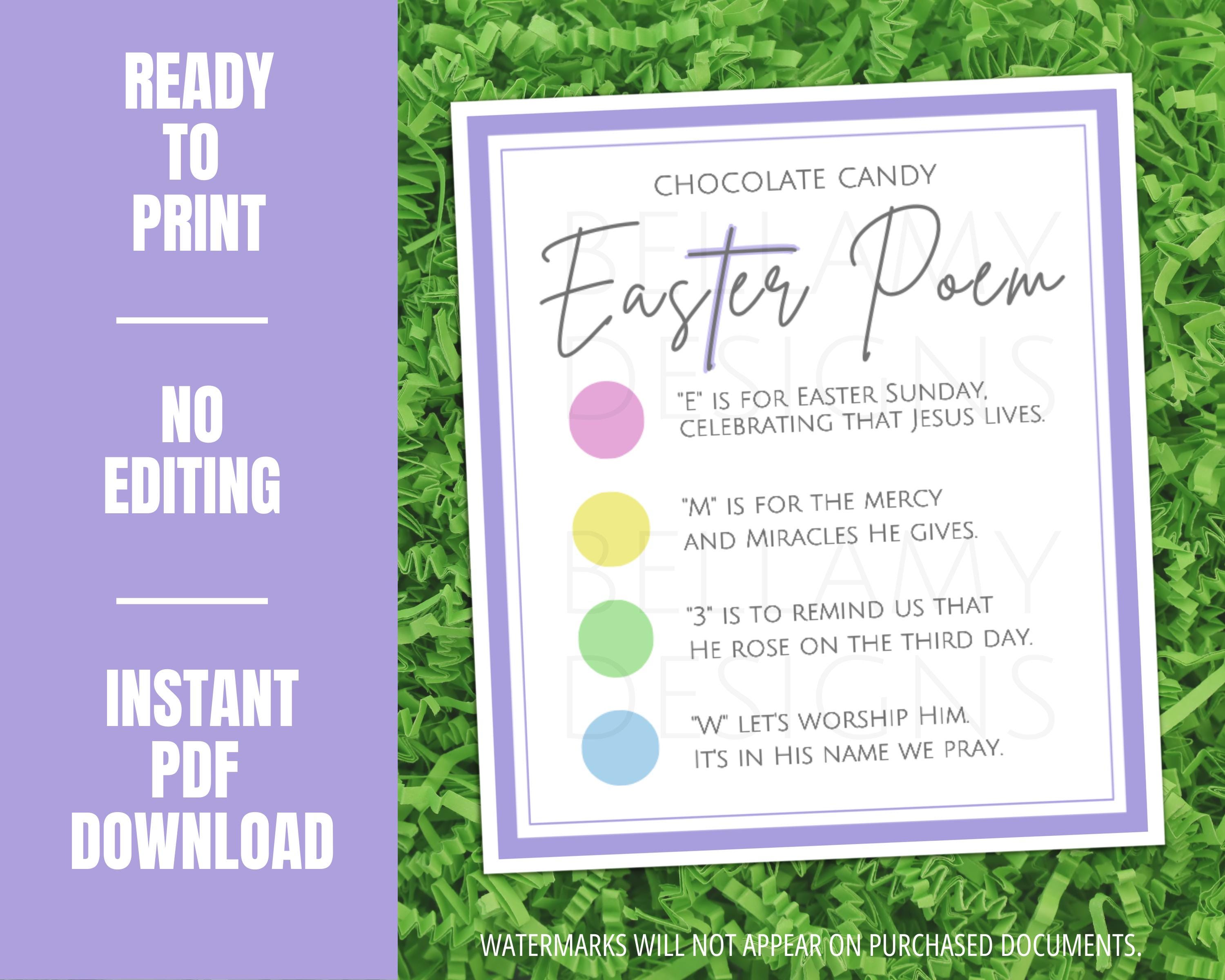 Easter Poem Chocolate Candy Gift Tags, Easter Basket Stuffer Treat Card ...