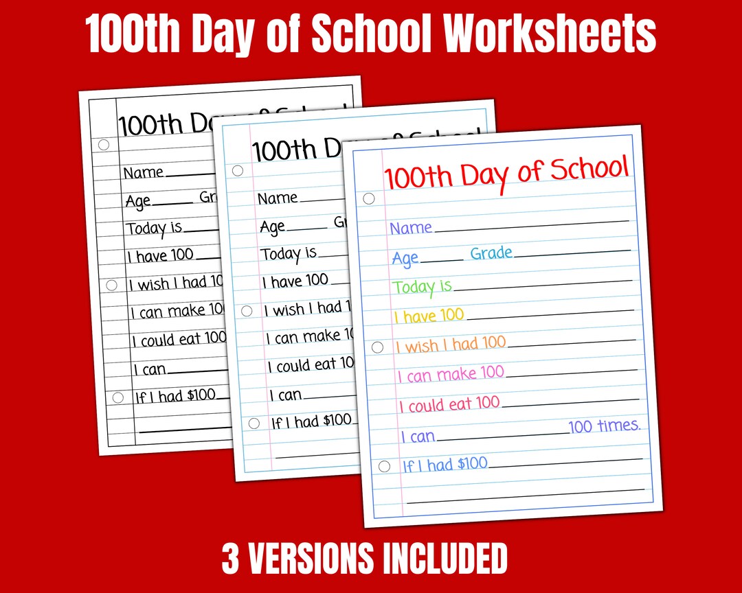 100th Day of School Worksheet Activity, Student Writing Activity ...