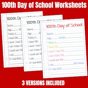 100th Day of School Worksheet Activity, Student Writing Activity ...