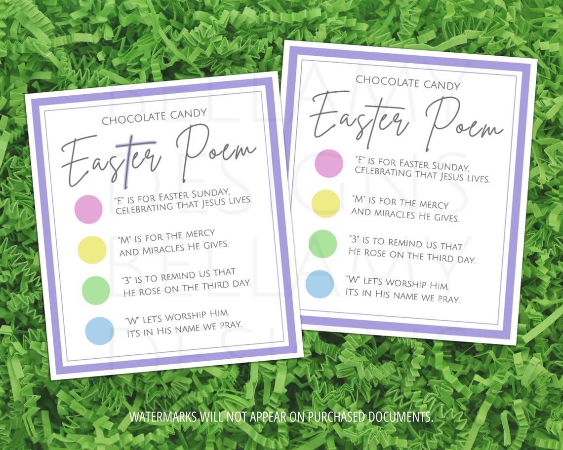 Easter Poem Chocolate Candy Gift Tags, Easter Basket Stuffer Treat Card ...