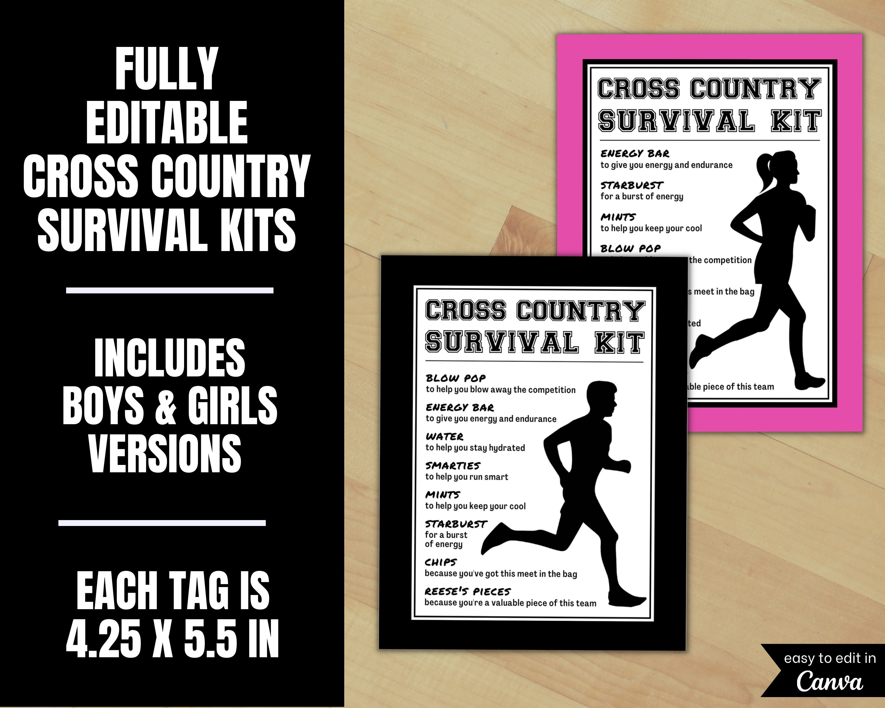 Editable Cross Country Survival Kit Tags Boys & Girls Cross - Etsy